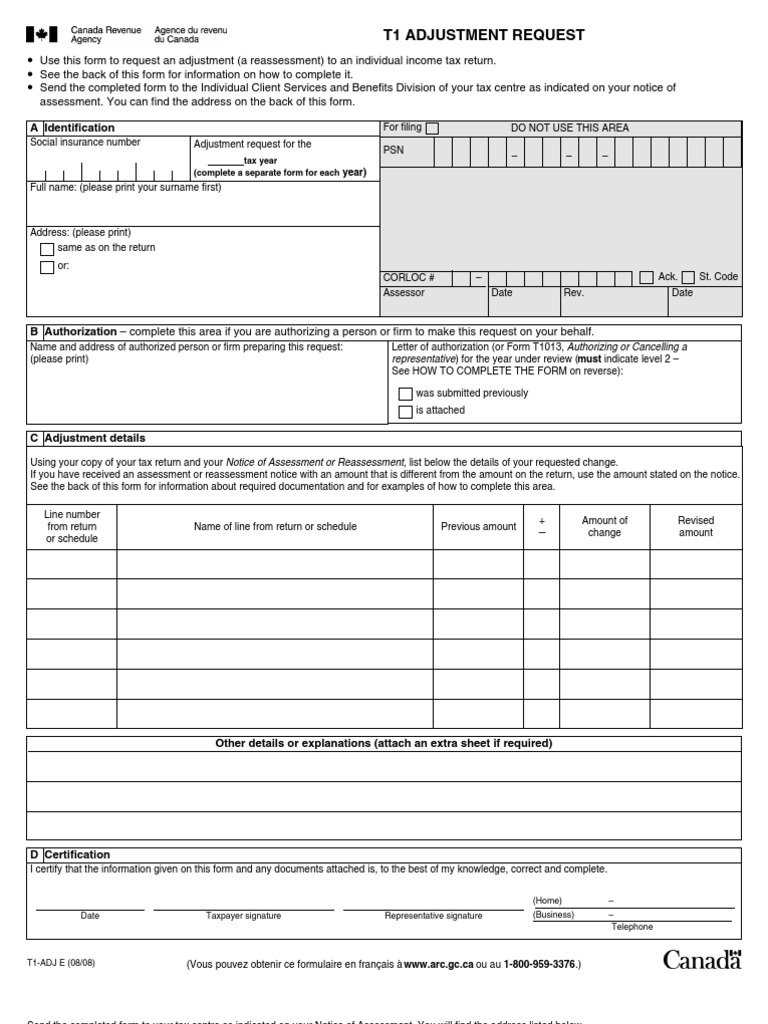 T1 Adjustment Request: A Identification | PDF | Public Finance | Taxation