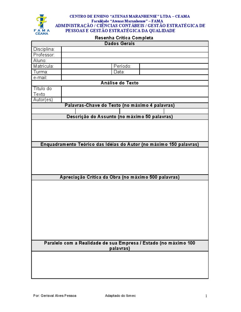 Modelo de Resenha Crítica