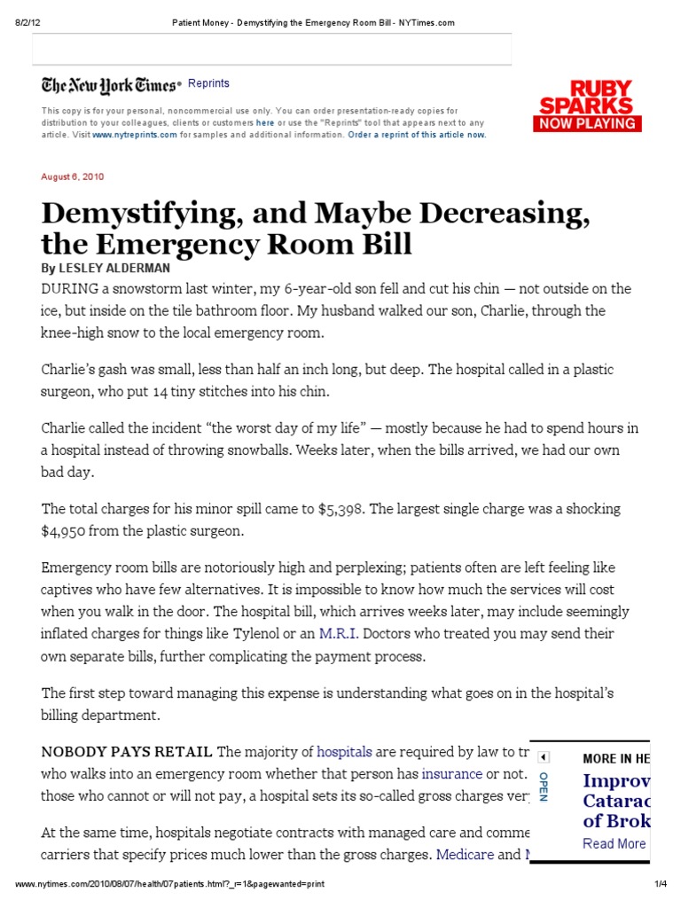 Demystifying, and Maybe Decreasing, The Emergency Room Bill: Reprints ...