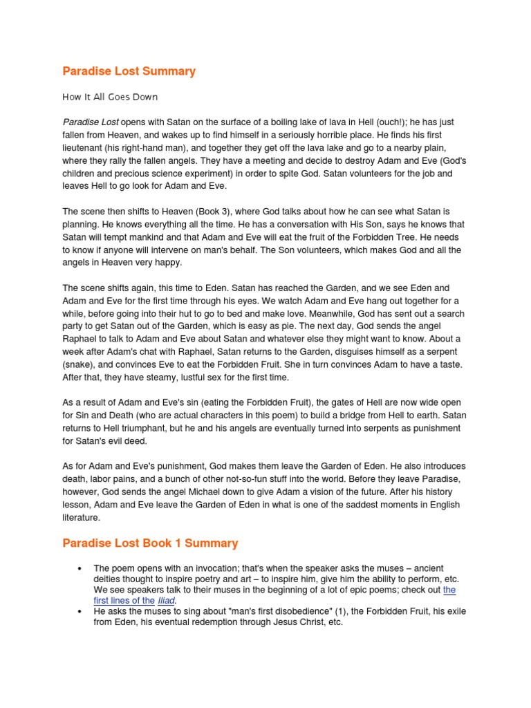 Paradise Lost Summary | Paradise Lost | Adam And Eve