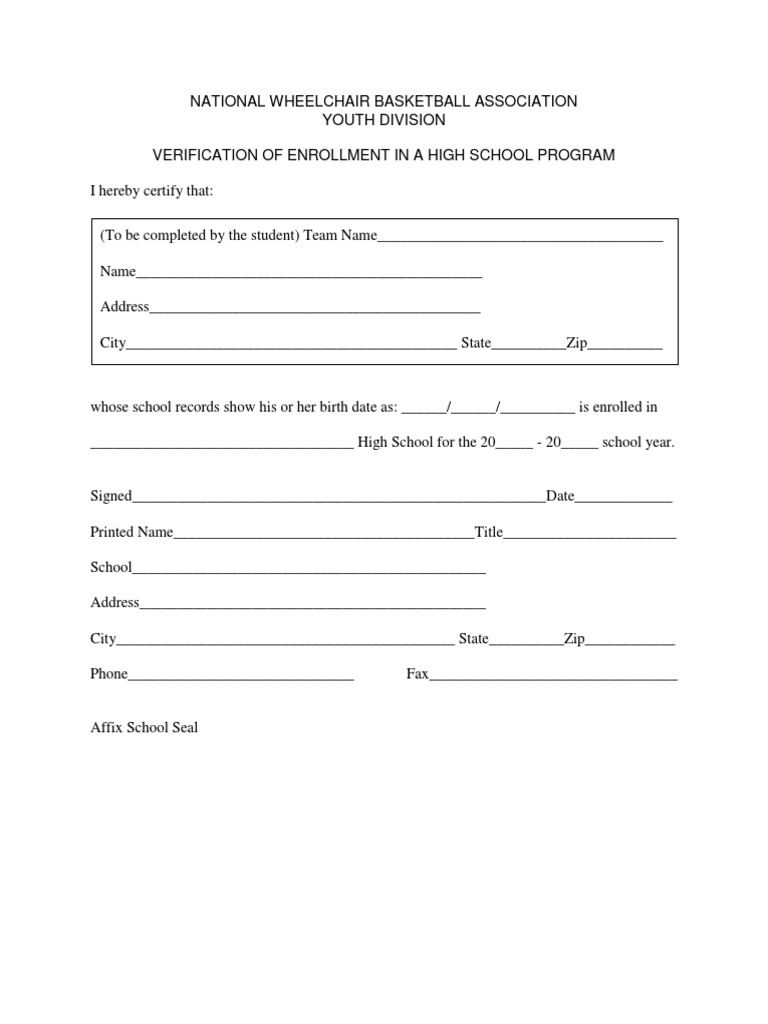 Verification of High School Enrollment Form | PDF
