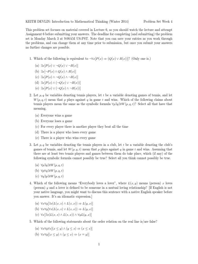 Problemsets PS 4 | PDF | Formalism (Deductive) | Mathematical Logic