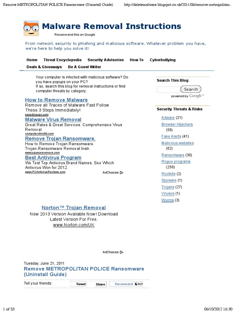 Remove METROPOLITAN POLICE Ransomware (Uninstall Guide) | PDF | Malware ...