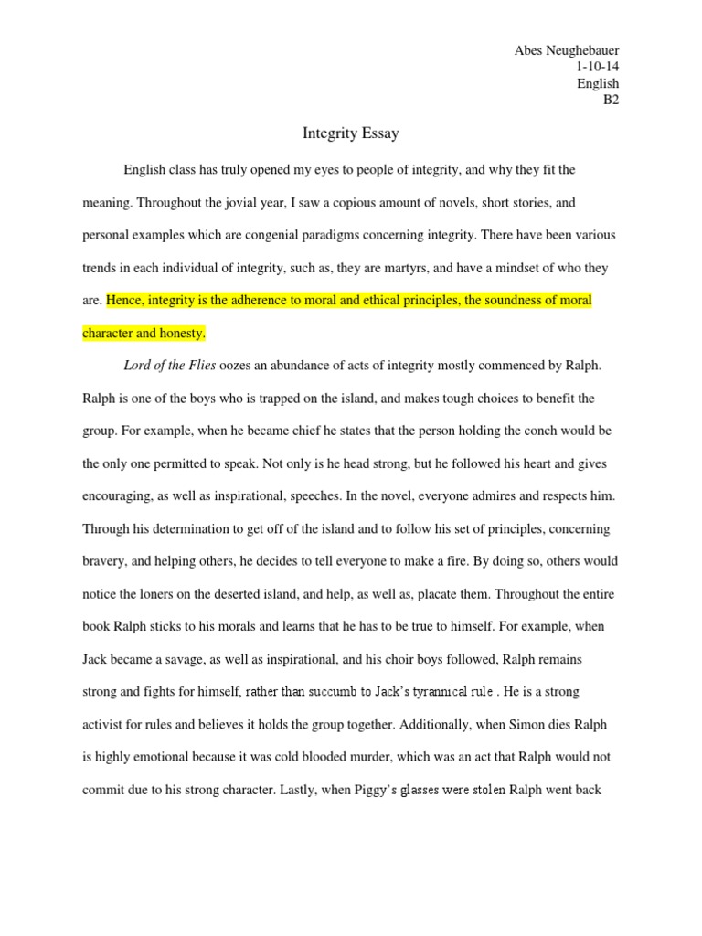 Integrity Essay 1 | PDF | Integrity | Alexander Hamilton