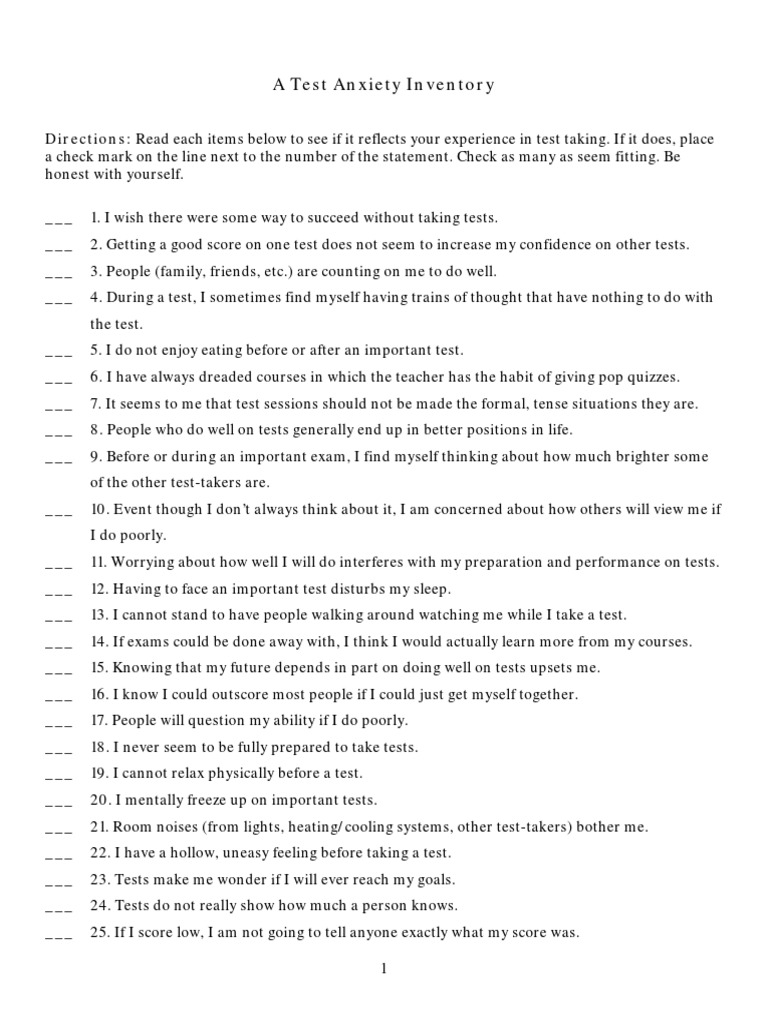 Test Anxiety Scale - Iowa University | Download Free PDF | Test ...