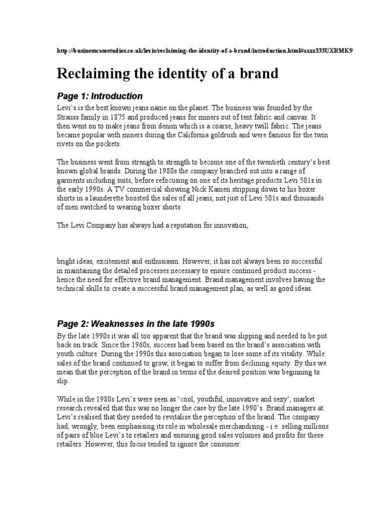 Reclaiming The Identity of A Brand | PDF | Jeans | Retail