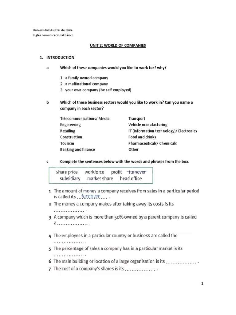 Unit 2 - World of Companies | PDF | Sentence (Linguistics) | Rules