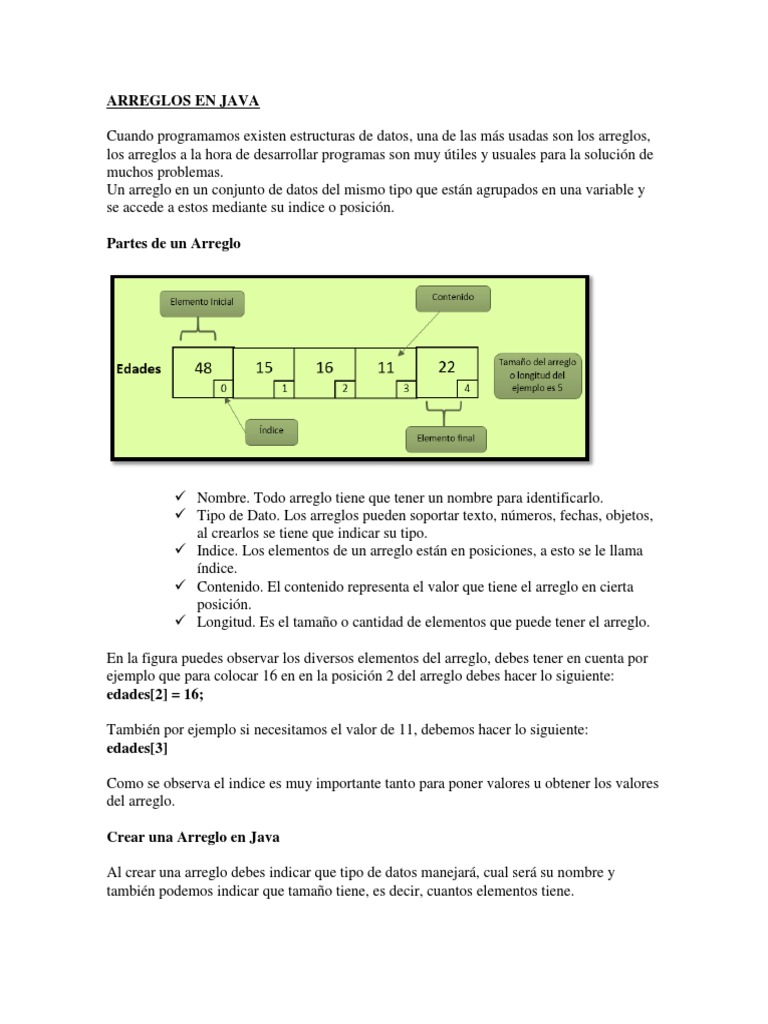 ARREGLOS EN JAVA.pdf | Java (lenguaje de programación) | Tipo de datos ...