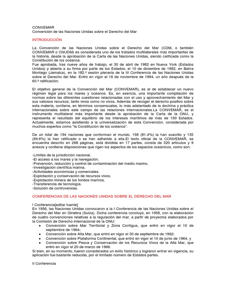 CONVEMAR | PDF | Aguas territoriales | Convención de las Naciones ...