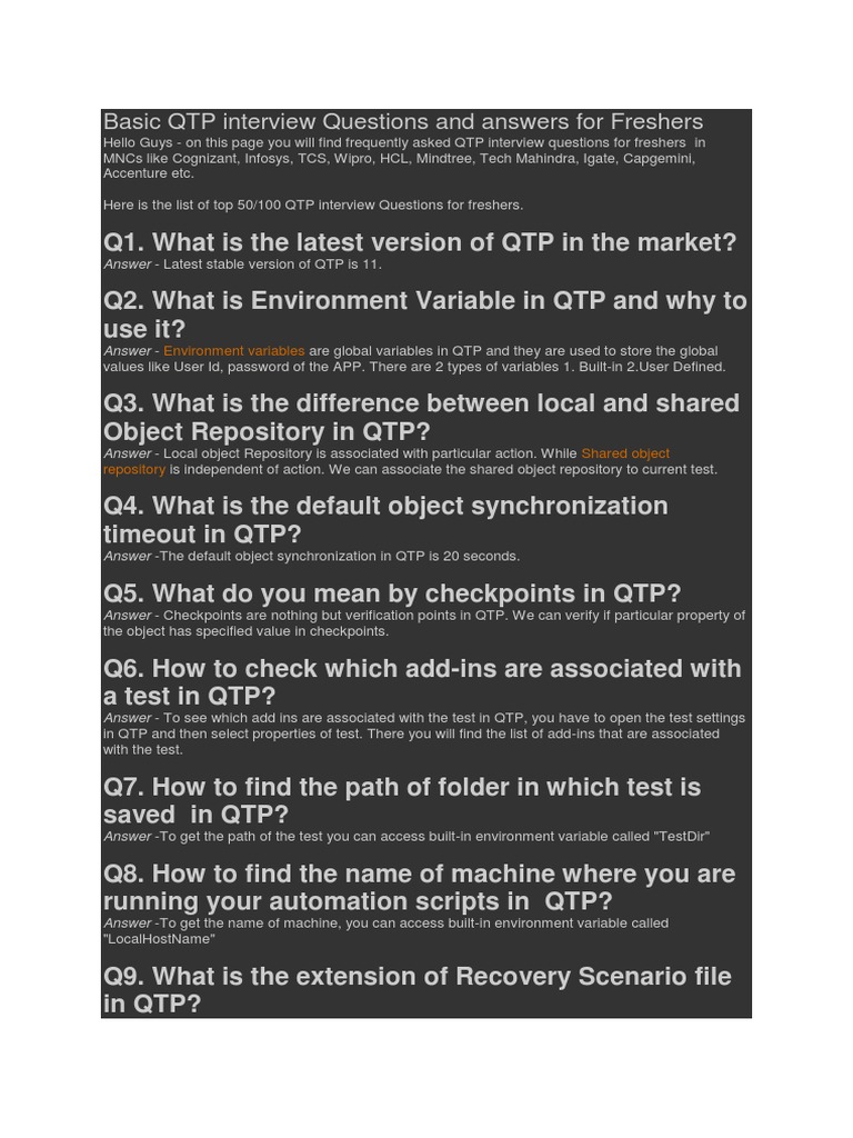 Basic and Advanced QTP Interview Questions and Answers | Download Free PDF | Subroutine ...