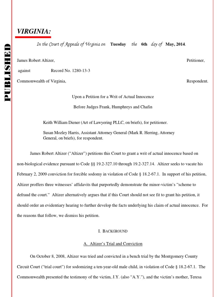 James Robert Altizer Petition For A Writ of Actual Innocence in The ...