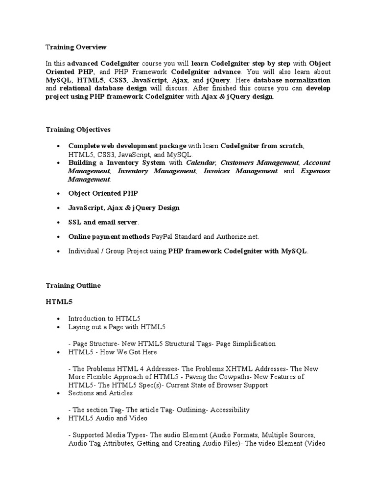 Codeigniter Training Overview Download Free Pdf Php Software