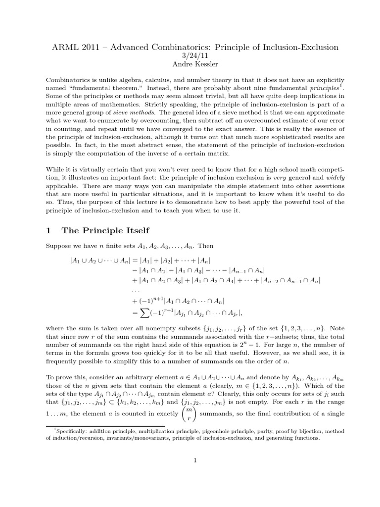 2011 ARML Advanced Combinatorics - Principle of Inclusion-Exclusion | PDF | Combinatorics ...