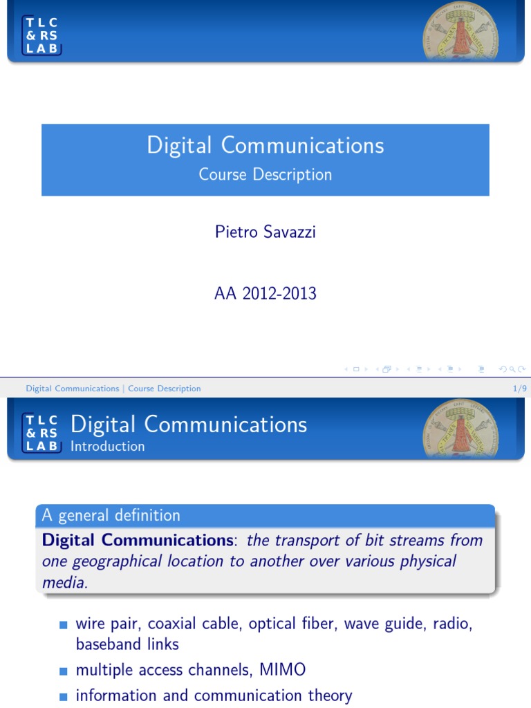 Digital Communications: Course Description | PDF | Data Transmission ...