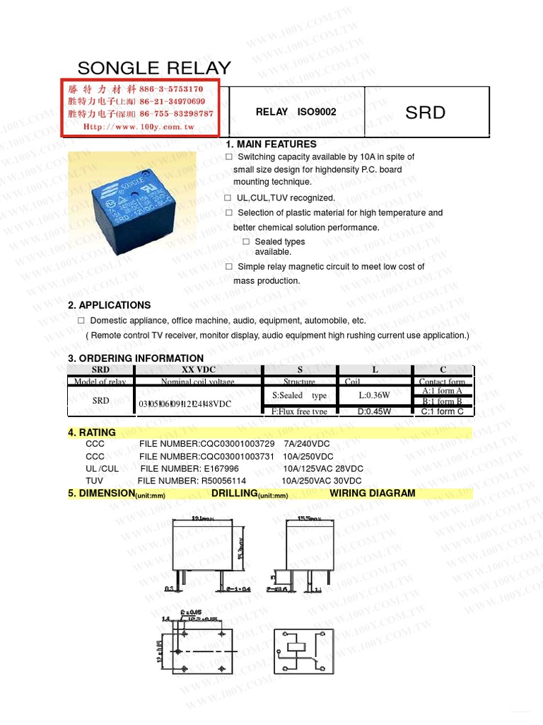 Songle 12V Relay Datasheet Overview | PDF | Relay | Inductor