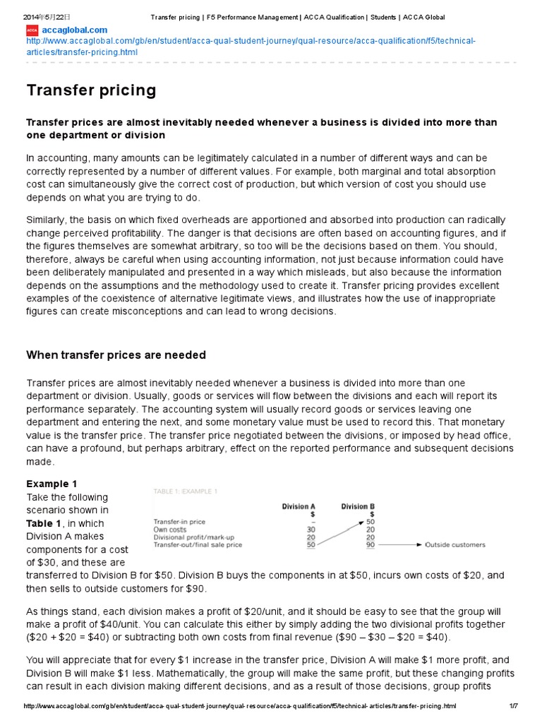 Understanding Transfer Pricing in Business | PDF