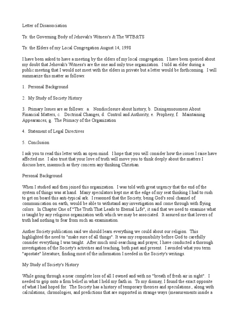 Letter of Disassociation | PDF | Bible Student Movement ...