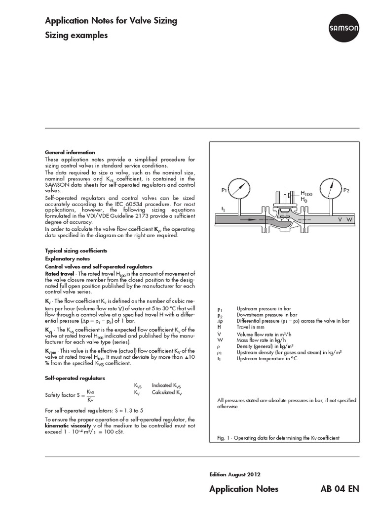 Valve Sizing (Samson) | PDF | Gases | Pressure