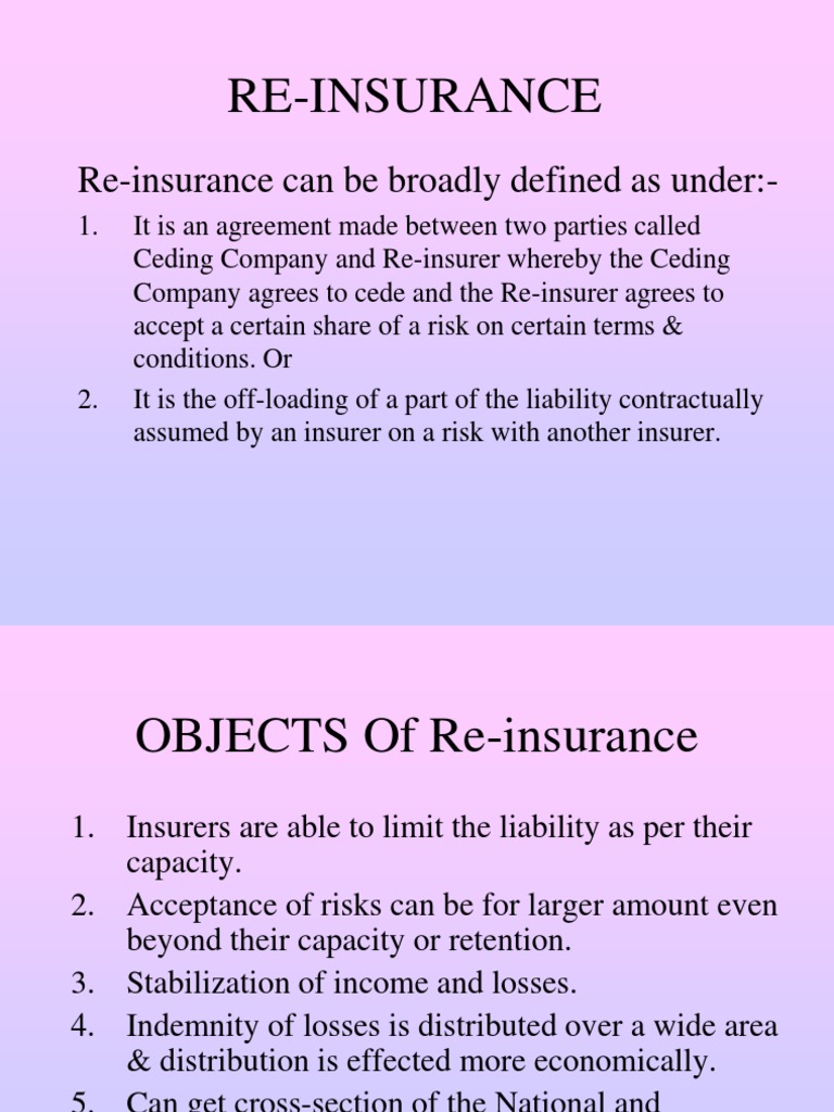 Re-Insurance: Re-Insurance Can Be Broadly Defined As Under | PDF ...