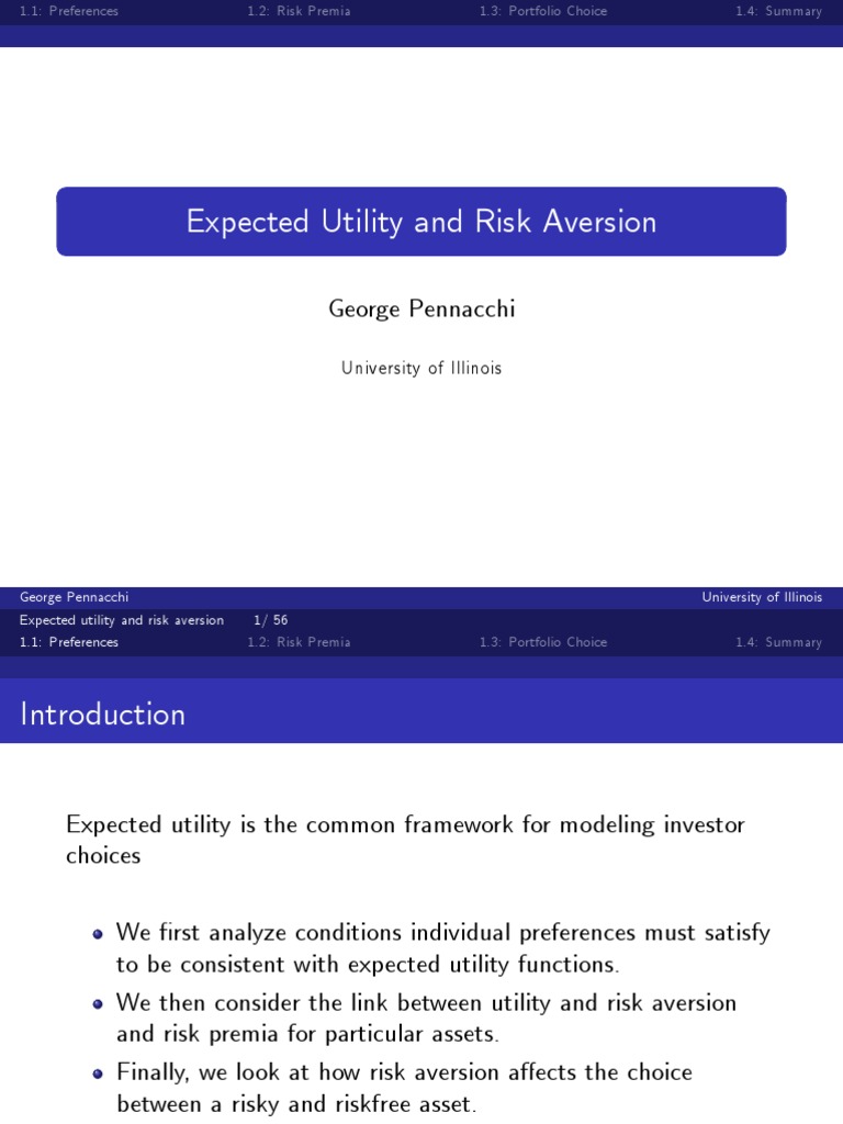 Expected Utility and Risk Aversion George Pennacchi University of Illinois | Download Free PDF ...