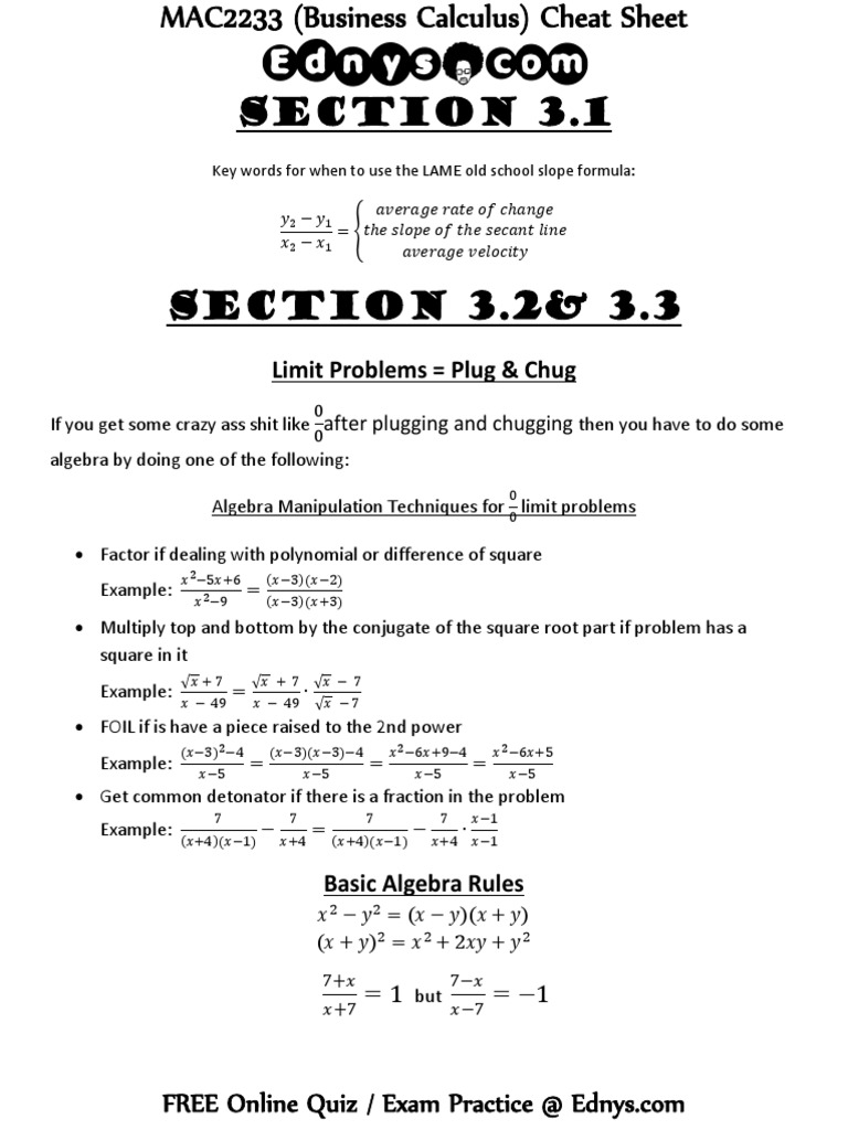 MAC2233 Cheat Sheet | Asymptote | Derivative | Free 30-day Trial | Scribd