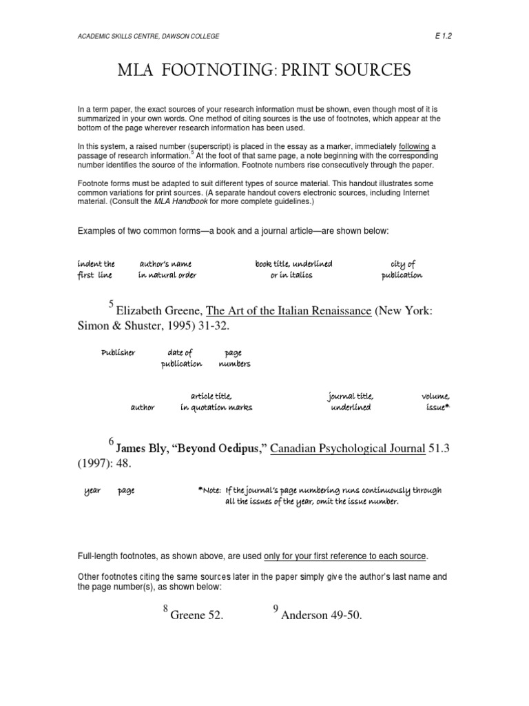 E1.2 Mla Footnoting (Print) | PDF | Note (Typography) | Publishing