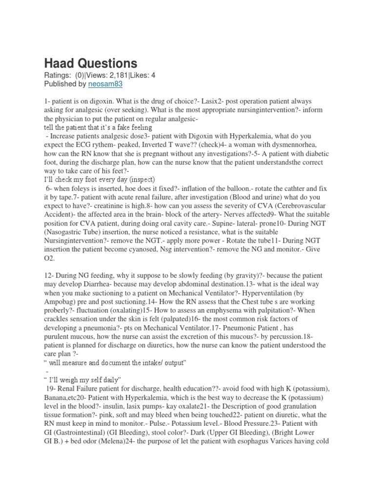 Haad Questions | PDF | Stroke | Nursing