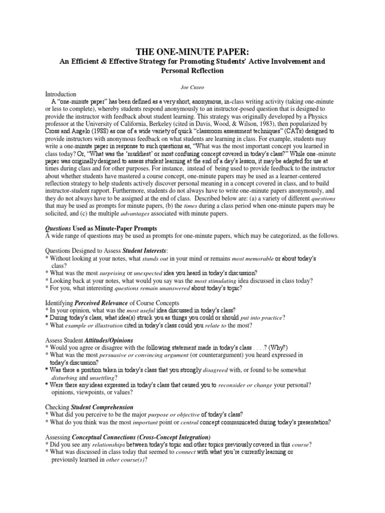 One Minute Paper 12 | PDF | Reinforcement | Question