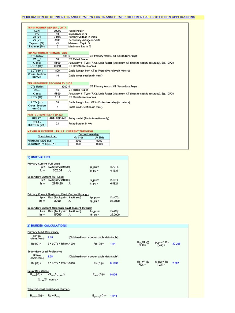 Calculation For CTs Used in Differential Protection | PDF