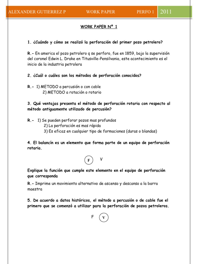 Work Paper Perfo | PDF | Herramientas | Presión