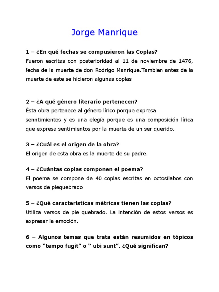 Análisis de las Coplas de Manrique | PDF | Poesía