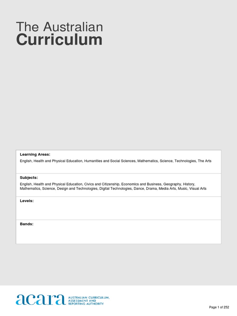 Learning Areas in Australian Curriculum | PDF | Curriculum | English ...