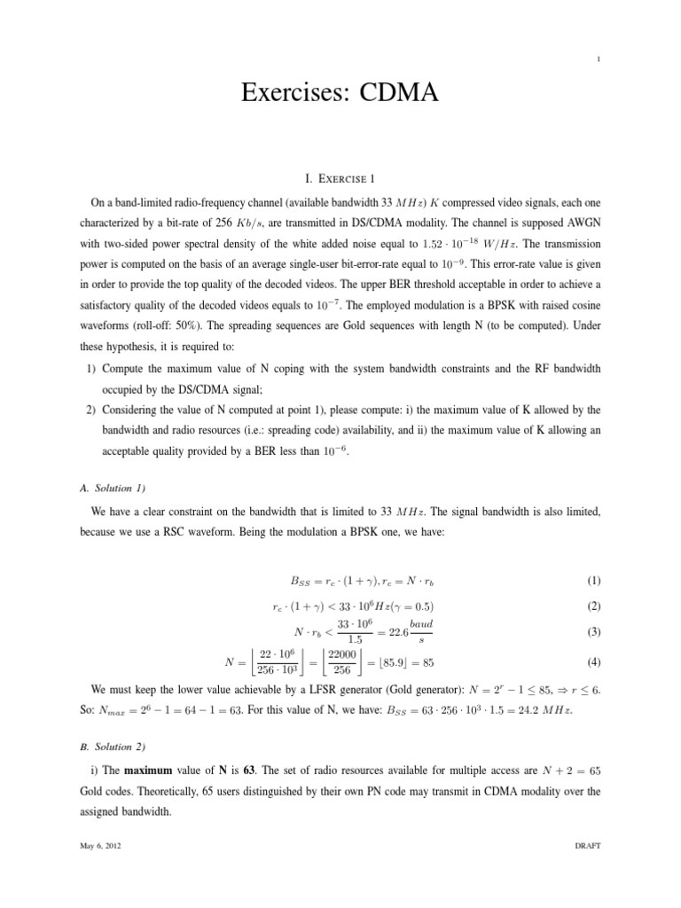 Exercises: CDMA: Xercise | PDF | Code Division Multiple Access ...