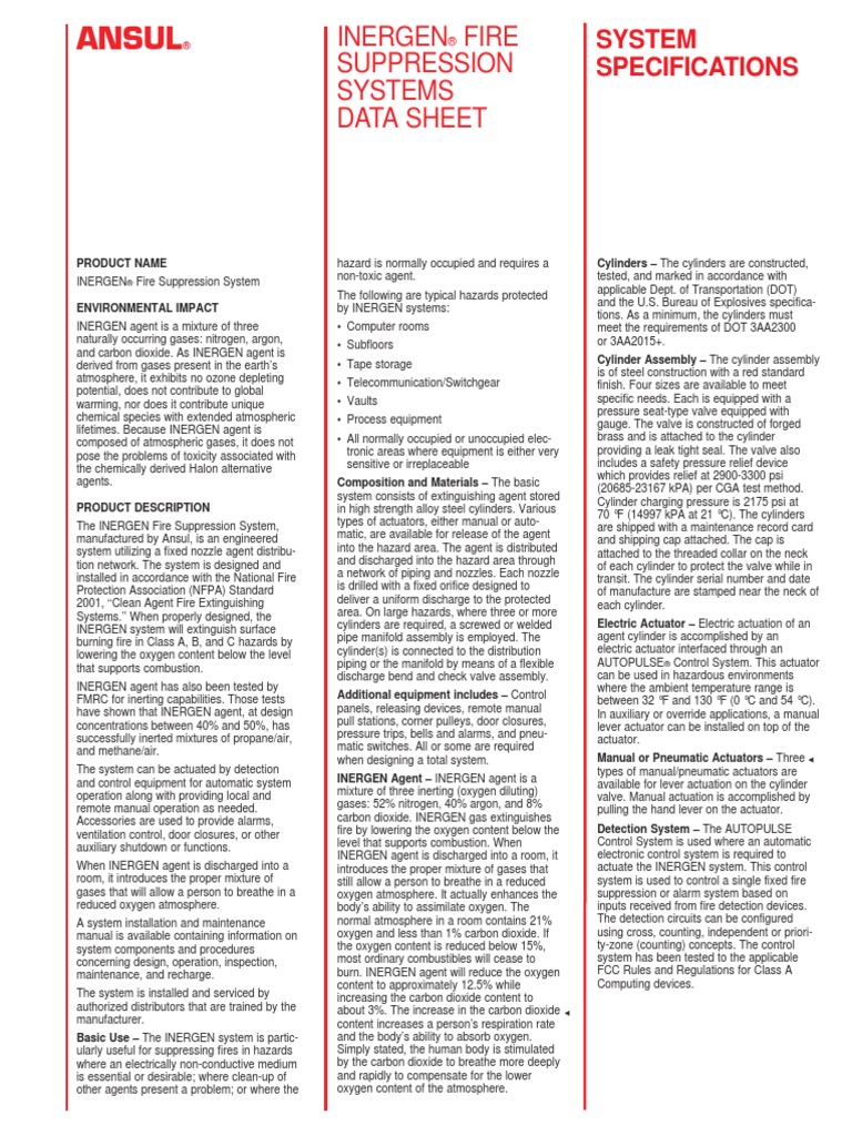 Inergen 150 Bar System Specification | Download Free PDF | Oxygen ...