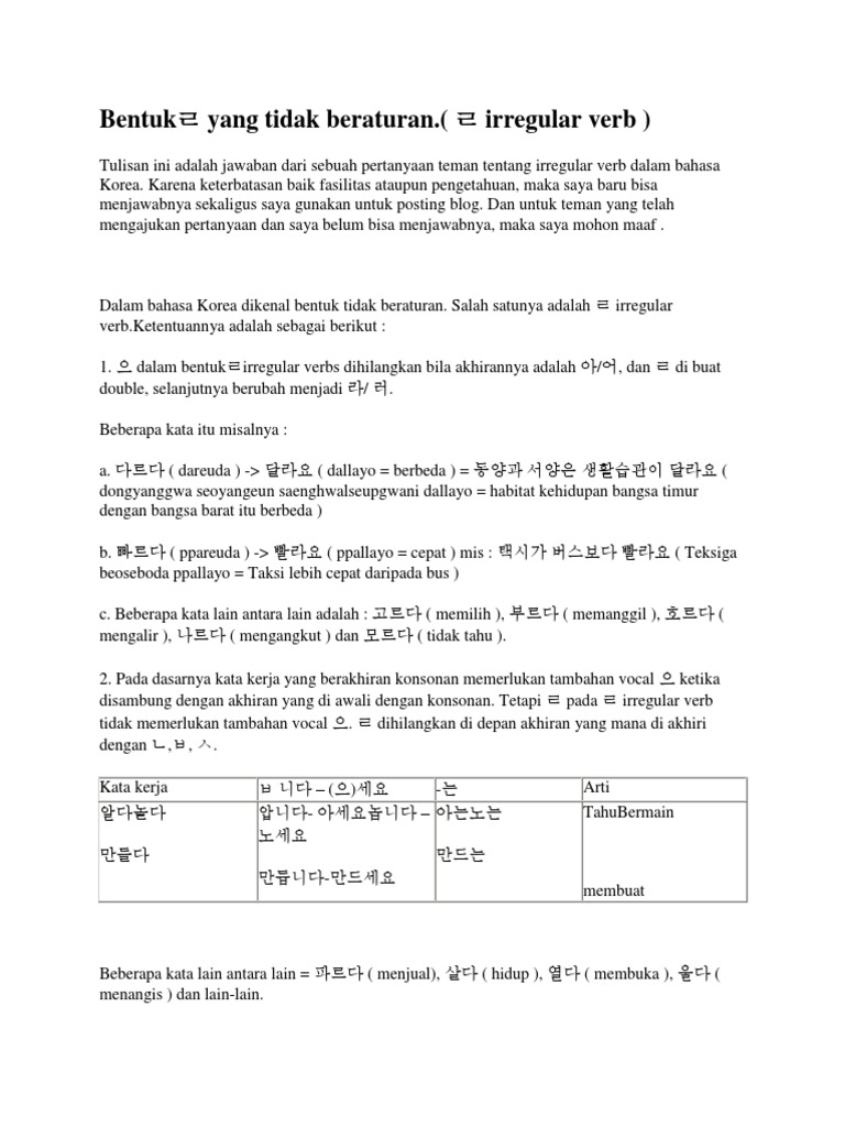 Bentuk Yang Tidak Beraturan. ( Irregular Verb) | PDF