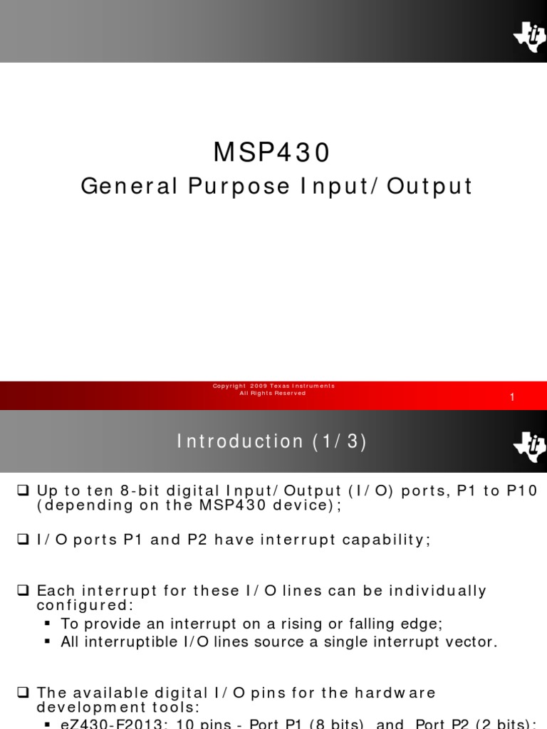Ees06 MSP430 Gpio | PDF | Input/Output | Electrical Engineering