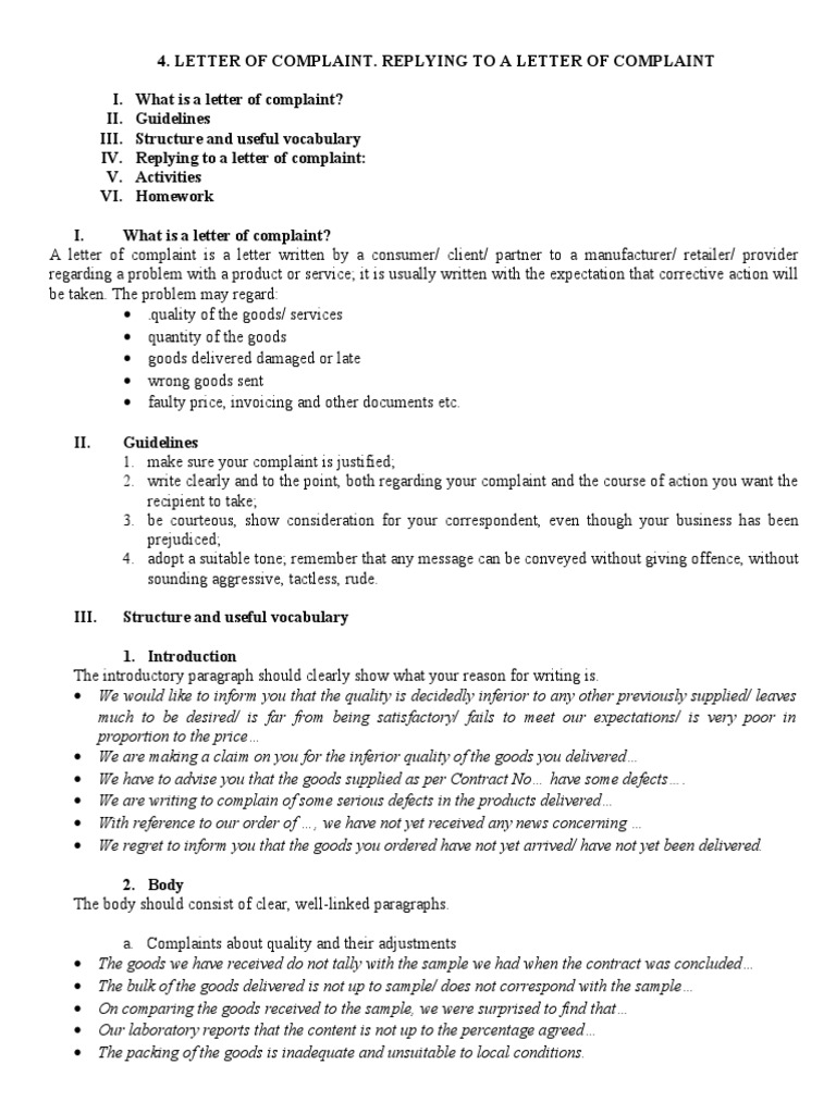 4. Letter of Complaint | Business | Business (General)