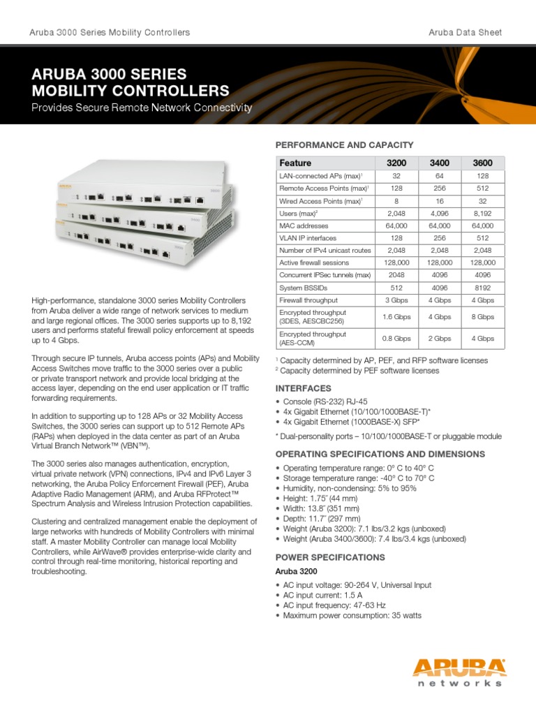 3200 Series WLC Datasheet | PDF | Virtual Private Network | Computer Network
