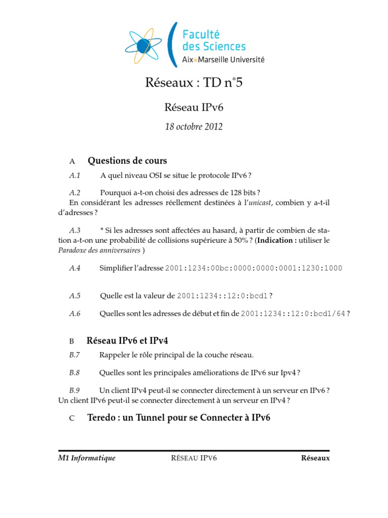 TD05 Ipv6 | PDF | Méthodes et références pédagogiques | Ordinateurs