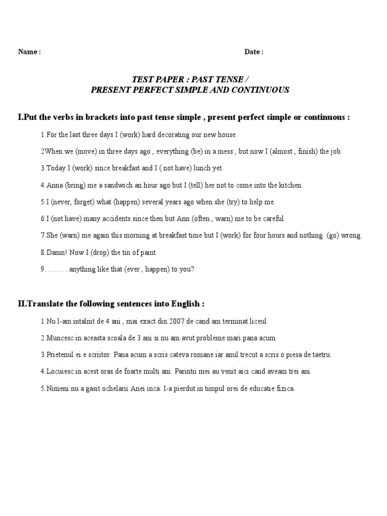 Past Tense, Present PF Simple or Cont. | PDF | Language Arts & Discipline