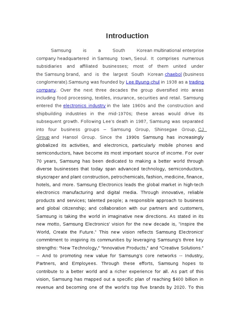 Overview of Samsung Company History | PDF | Samsung | Economies