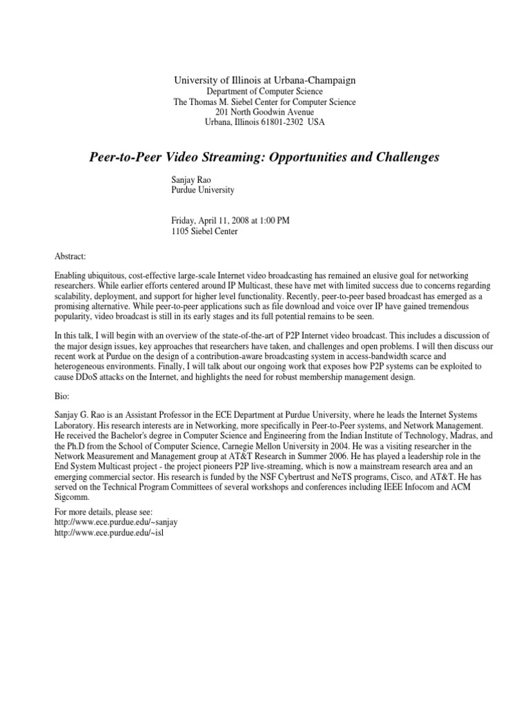 Peer-To-Peer Video Streaming - Opportunities and Challenges | PDF ...