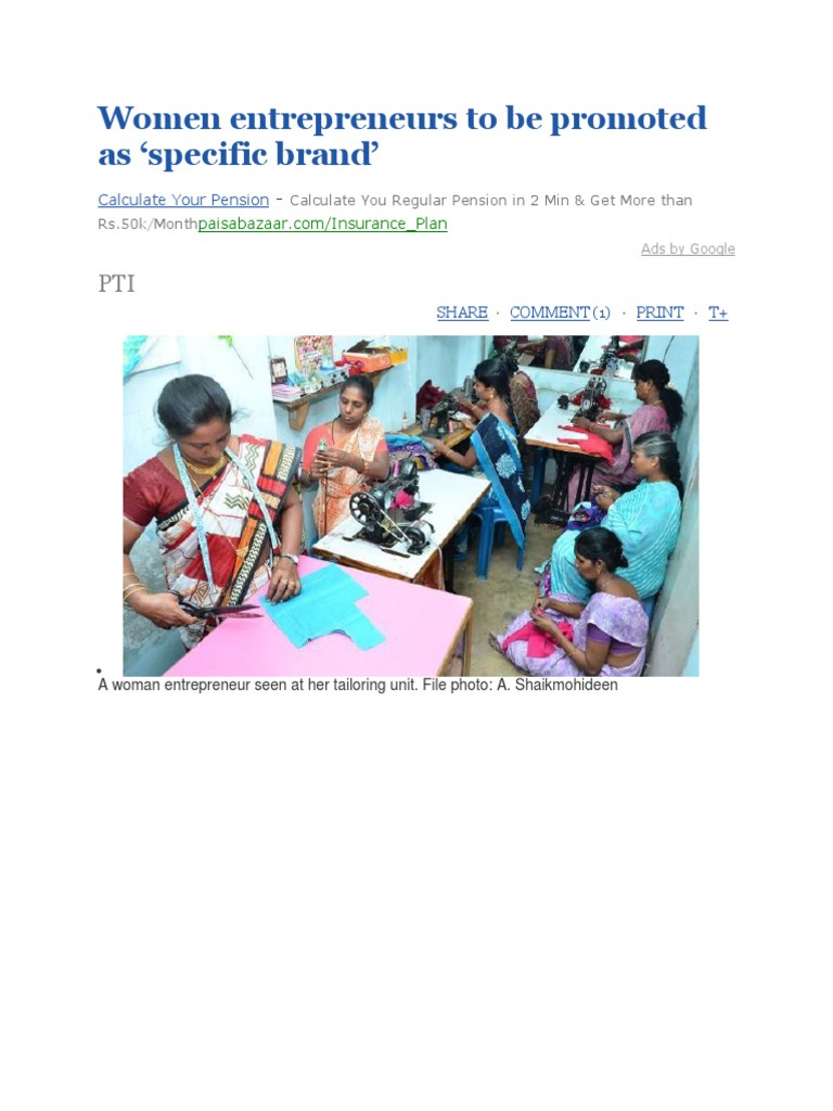 Women Entrepreneurs To Be Promoted As | PDF