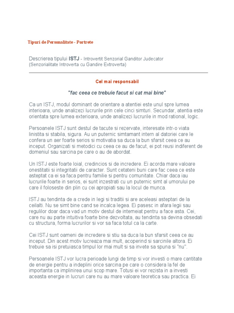 Tipuri de Personalitate ISTJ | PDF
