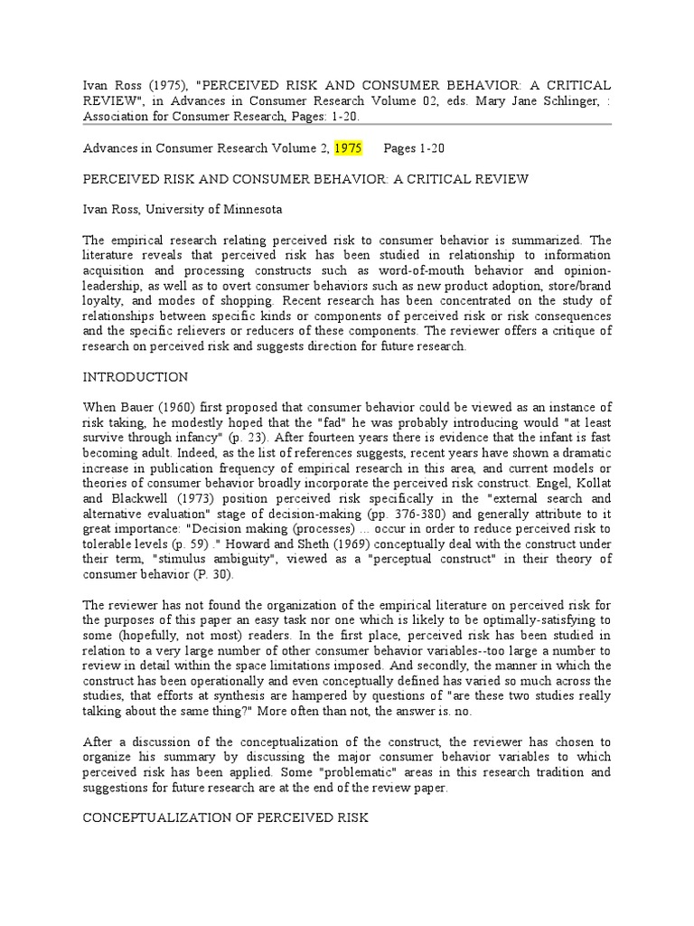 Perceived Risk in Consumer Behavior | PDF | Consumer Behaviour | Risk