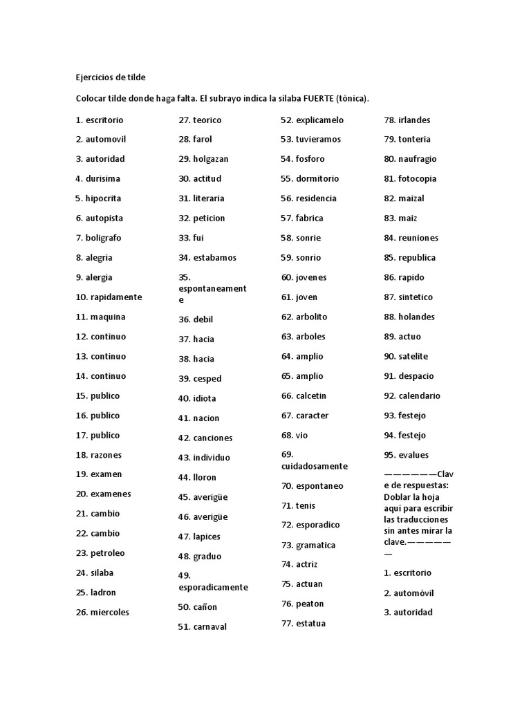 Ejercicios de Tildación | Ocio