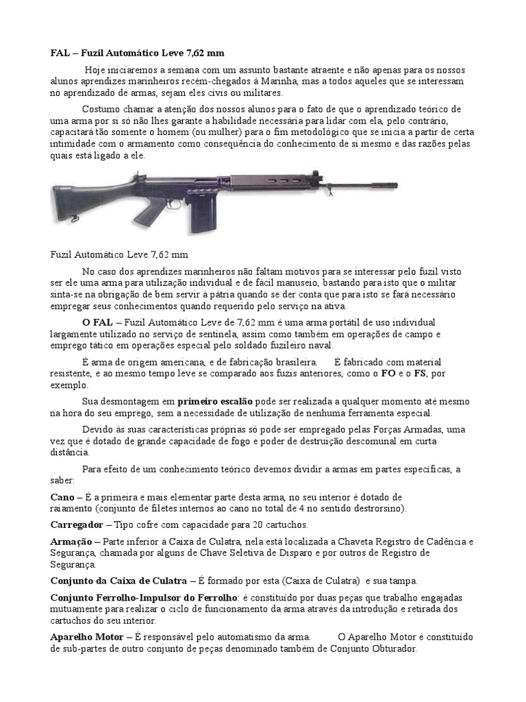 FAL - Fuzil Automático Leve 7,62 MM | PDF | Arma | Rifle