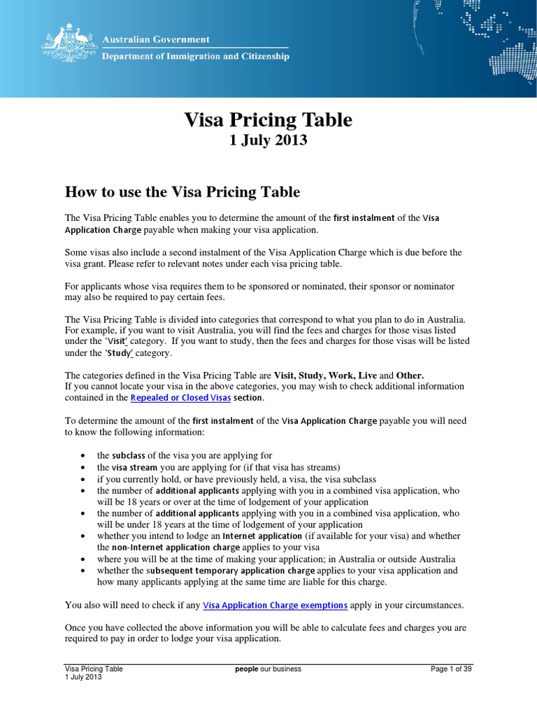 Visa Pricing Table | PDF | Travel Visa | Government