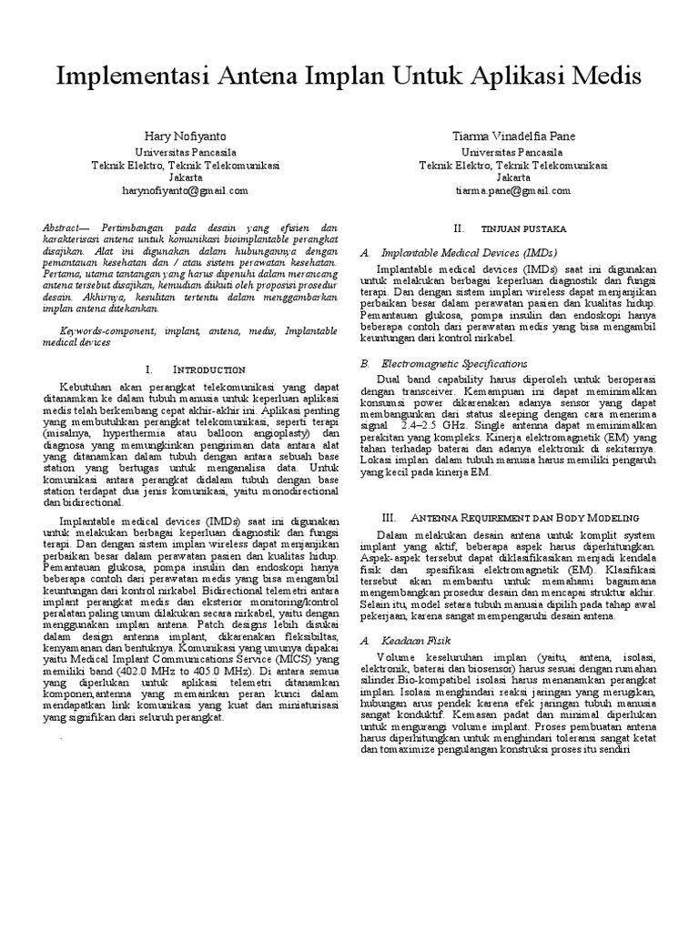 Implementasi Antena Implan Untuk Aplikasi Medis | PDF | Teknologi ...