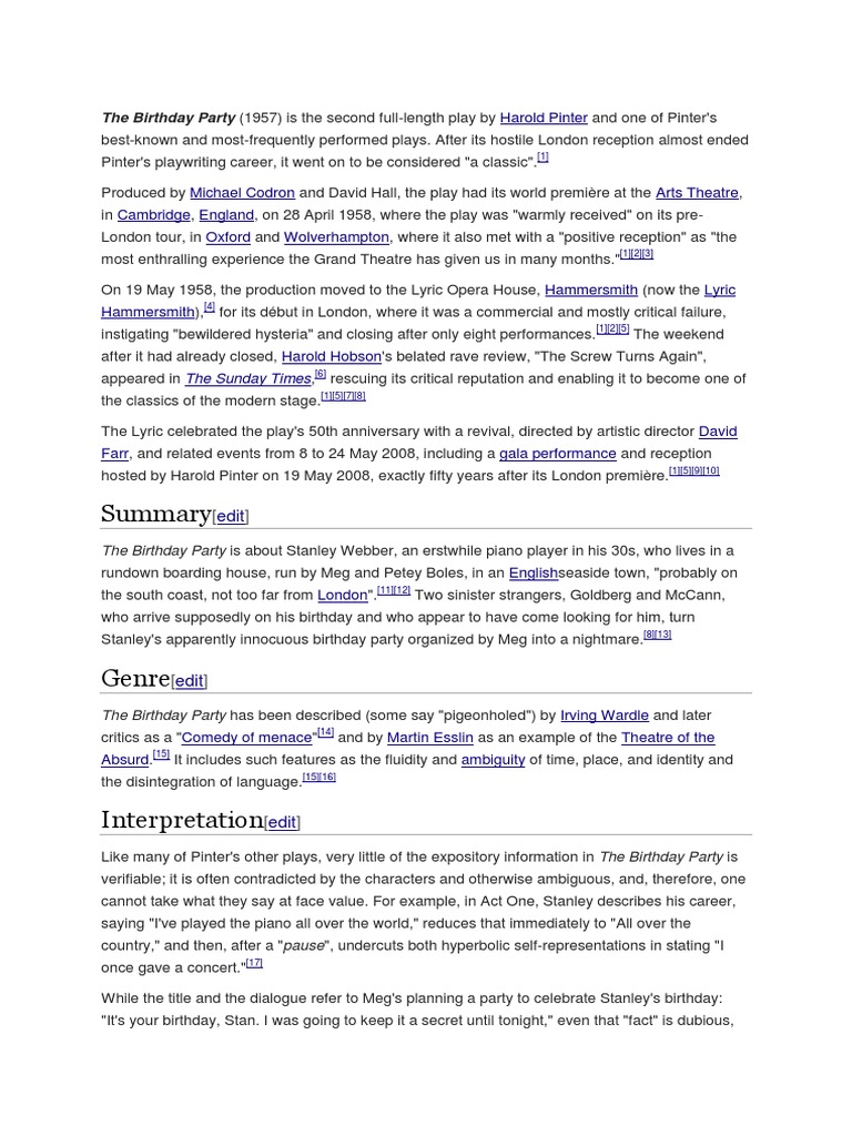 The Birthday Party | PDF | Performing Arts | Works